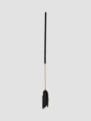 Saint Laurent Cassandre Phone Holder In Shiny Crocodile-embossed Leather