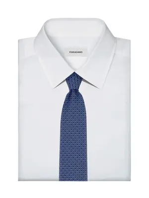 FERRAGAMO Viva Silk Gancini Tie - Navy Rosso