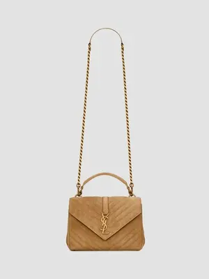 Saint Laurent College Crossbody Bag In Quilted Suede