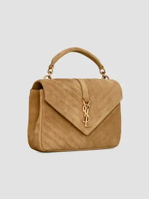 Saint Laurent College Crossbody Bag In Quilted Suede