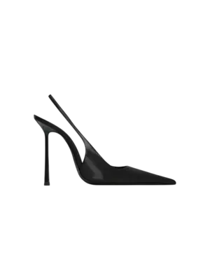 Saint Laurent Vendome Slingback Pumps In Glazed Leather - Black
