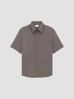 Saint Laurent Shirt In Cassandre Stripe Silk Crepe De Chine - Gris Blanc