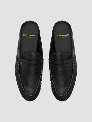 Saint Laurent Le Loafer Mules In Shiny Creased Leather