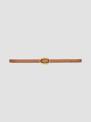 Saint Laurent Oval Buckle Thin Belt In Leather - Brick