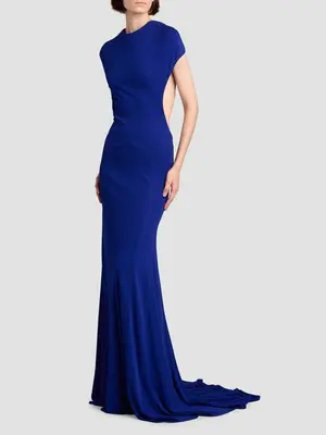 TOM FORD Sculpted Backless Jersey Gown - Ucu Clematis Blue