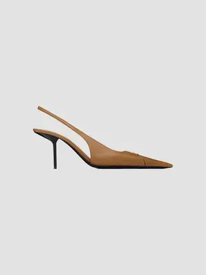 Saint Laurent Babylone Breteuil Slingback Pumps In Smooth Leather - Macadamia