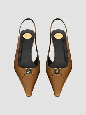 Saint Laurent Babylone Breteuil Slingback Pumps In Smooth Leather - Macadamia