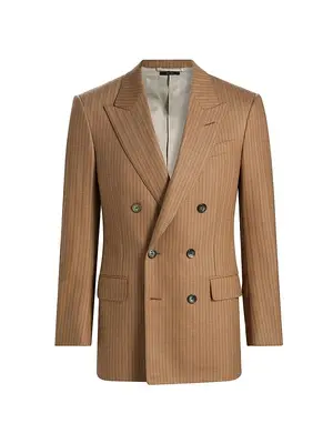 TOM FORD Herringbone Stripe Double-breasted Blazer - Camel