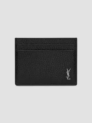 Saint Laurent Tiny Cassandre Card Case In Grained Leather Black