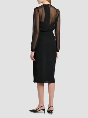 TOM FORD Sheer Stripe Blouson Midi Dress