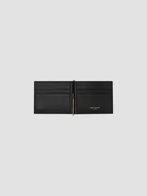 Saint Laurent Tiny Cassandre Bill Clip Wallet In Crocodile-embossed Matte Leather