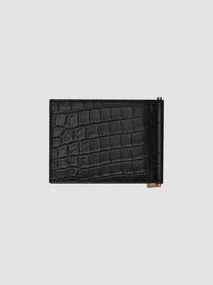 Saint Laurent Tiny Cassandre Bill Clip Wallet In Crocodile-embossed Matte Leather