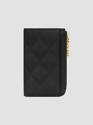 Saint Laurent Cassandre Bijou Zip Card Case In Grain De Poudre Leather Black