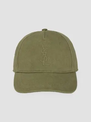 Saint Laurent Cassandre Cap In Cotton Denim Twill - Khaki