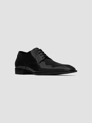 Saint Laurent Stanton Derbies In Glazed Leather - Nero