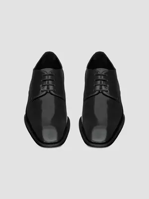 Saint Laurent Stanton Derbies In Glazed Leather - Nero