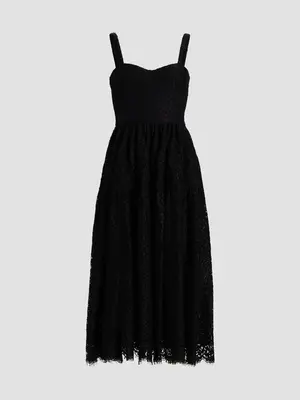 Michael Kors Floral Lace Cotton-blend A-line Midi-dress