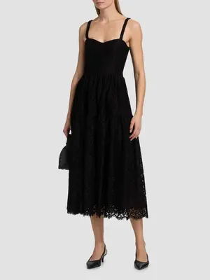Michael Kors Floral Lace Cotton-blend A-line Midi-dress