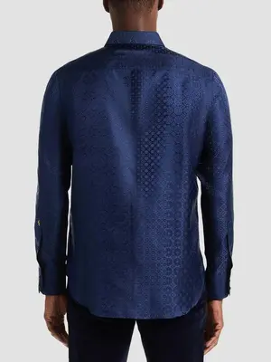 Robert Graham Silk-blend Tile Jacquard Button-front Shirt