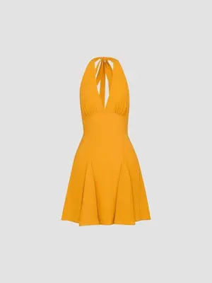 Saint Laurent Halter Dress In Silk - Orange