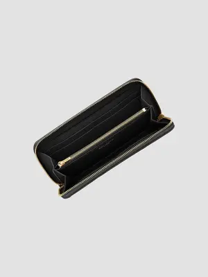 Saint Laurent Cassandre Bijou Zip Wallet In Grain De Poudre Leather - Black