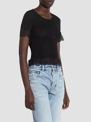 Saint Laurent Laced T-shirt In Ribbed Silk Jersey