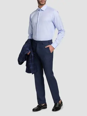 Emporio Armani Textured Virgin Wool Trousers - Navy