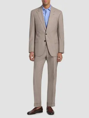Emporio Armani Tonal Textured Single-breasted Wool, Silk & Linen Suit