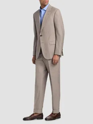 Emporio Armani Tonal Textured Single-breasted Wool, Silk & Linen Suit
