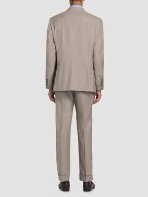 Emporio Armani Tonal Textured Single-breasted Wool, Silk & Linen Suit