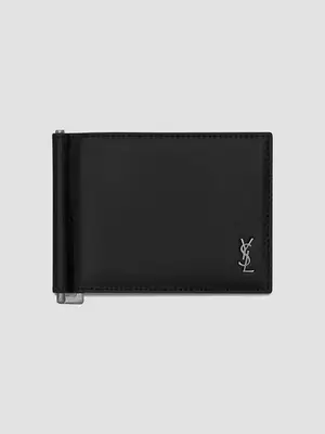 Saint Laurent Tiny Cassandre Bill Clip Wallet In Matte Leather - Black