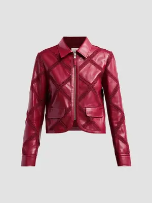Cinq À Sept Audree Crochet-trim Faux Leather Jacket - Berry Wine