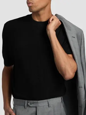 Emporio Armani Tonal Honeycomb Wool Crewneck Sweater - Black