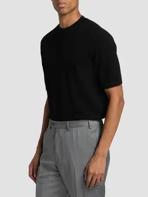 Emporio Armani Tonal Honeycomb Wool Crewneck Sweater - Black