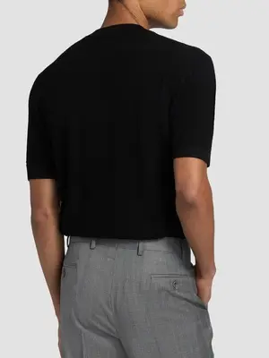 Emporio Armani Tonal Honeycomb Wool Crewneck Sweater - Black