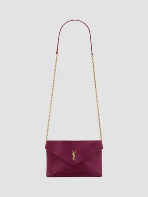 Saint Laurent Cassandre Small Chain Pouch In Suede - Deep Fuchsia