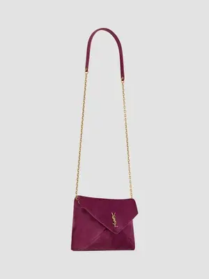 Saint Laurent Cassandre Small Chain Pouch In Suede - Deep Fuchsia