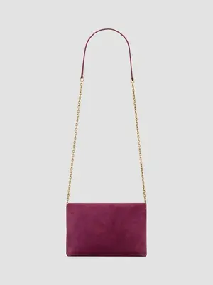 Saint Laurent Cassandre Small Chain Pouch In Suede - Deep Fuchsia