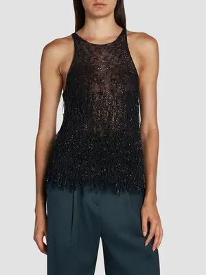 Giorgio Armani Sequined Knit Sleeveless Blouse