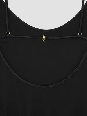Saint Laurent Cassandre Open-back Dress In Ribbed Knit - Noir