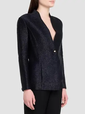 Giorgio Armani Metallic Woven Collarless Single-breasted Jacket