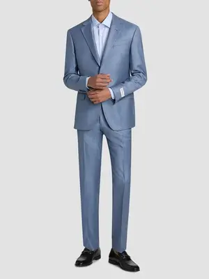 Emporio Armani Shark Skin Wool Single-breasted Suit - Medium Blue