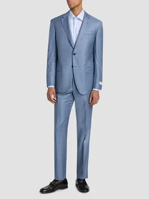 Emporio Armani Shark Skin Wool Single-breasted Suit - Medium Blue