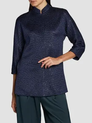 Giorgio Armani Sequined Stand Collar Jacket - Solid Medium Blue