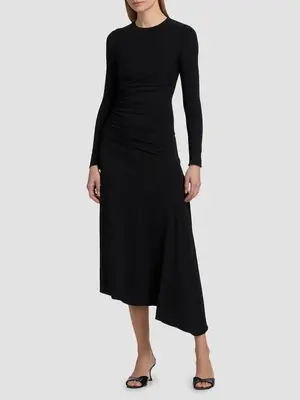 Michael Kors Ruched Jersey Asymmetric Midi-dress