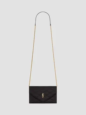 Saint Laurent Paris Chain Wallet In Satin - Black