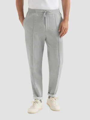 Brunello Cucinelli French Terry Double Cloth Trousers With Crête Detail - Medium Grey