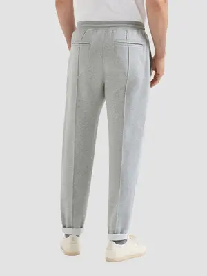 Brunello Cucinelli French Terry Double Cloth Trousers With Crête Detail - Medium Grey