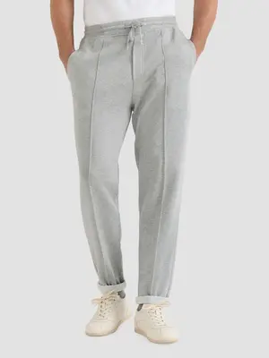 Brunello Cucinelli French Terry Double Cloth Trousers With Crête Detail - Medium Grey