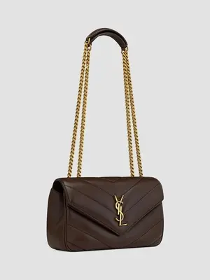 Saint Laurent Loulou Small Shoulder Bag In Matelass Lambskin - Deep Hickory